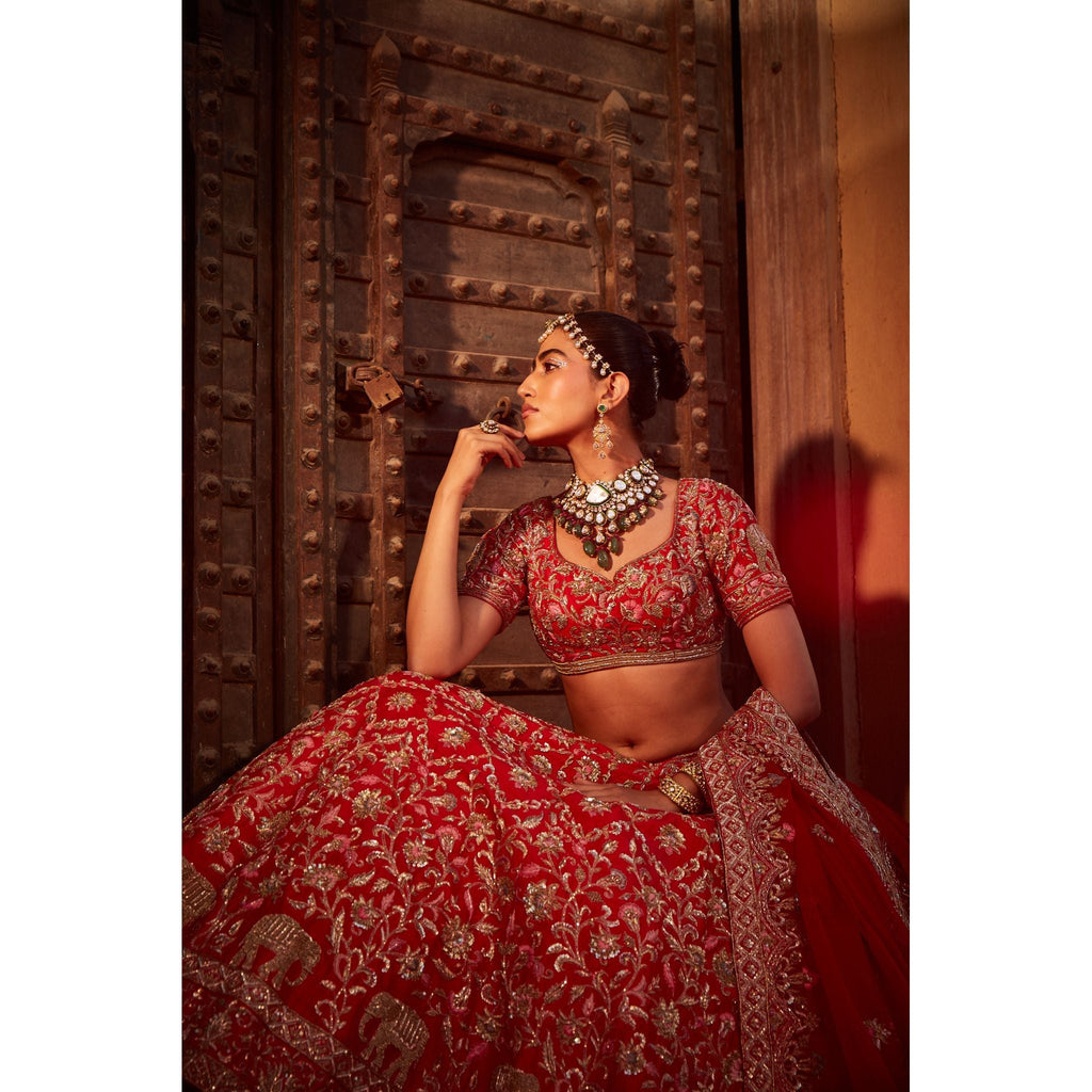 Royal Red Lehenga Set – Jiya by Veer Design Studio